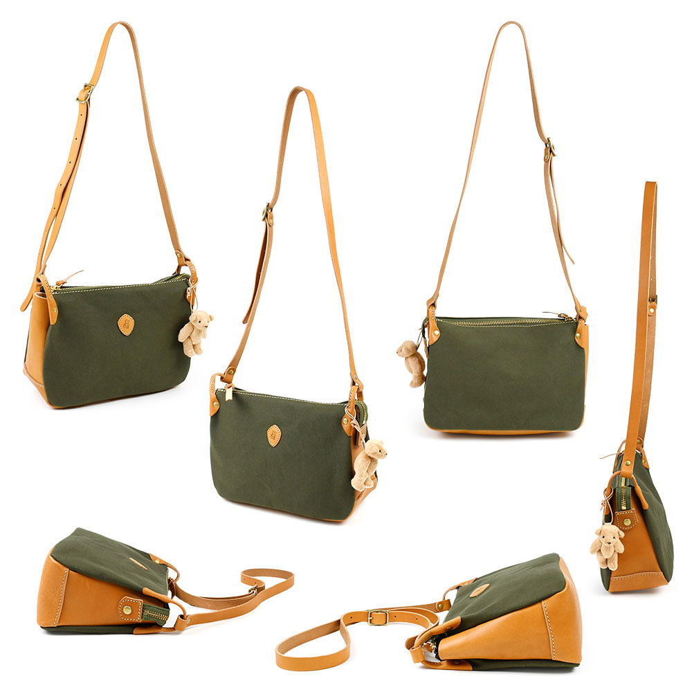 ショルダーバッグ キャンバス M 日本製 バニラベア レディース B5 斜めがけ ファスナー開閉 使いやすい 無地 Vanilla Bear くまキーホルダー ボトルホルダー : かばんやさん ...