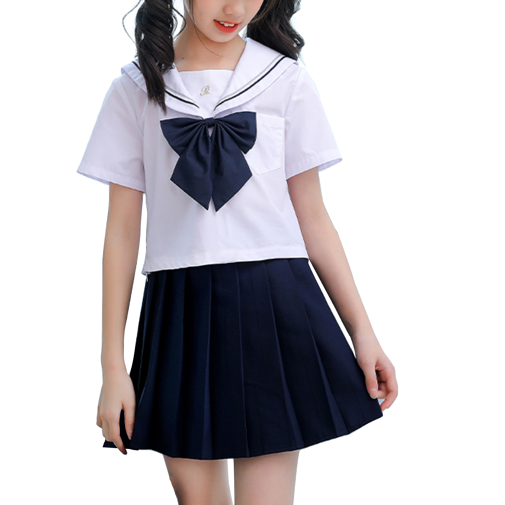 LOKIPA セーラー服 コスプレ 女子高生 3点セット 制服スカート 学生服 仮装 JK スカート ストッキング 白 紺い 学園祭 衣装 蝶結び かわいい : カイシンストア - 通販 ...