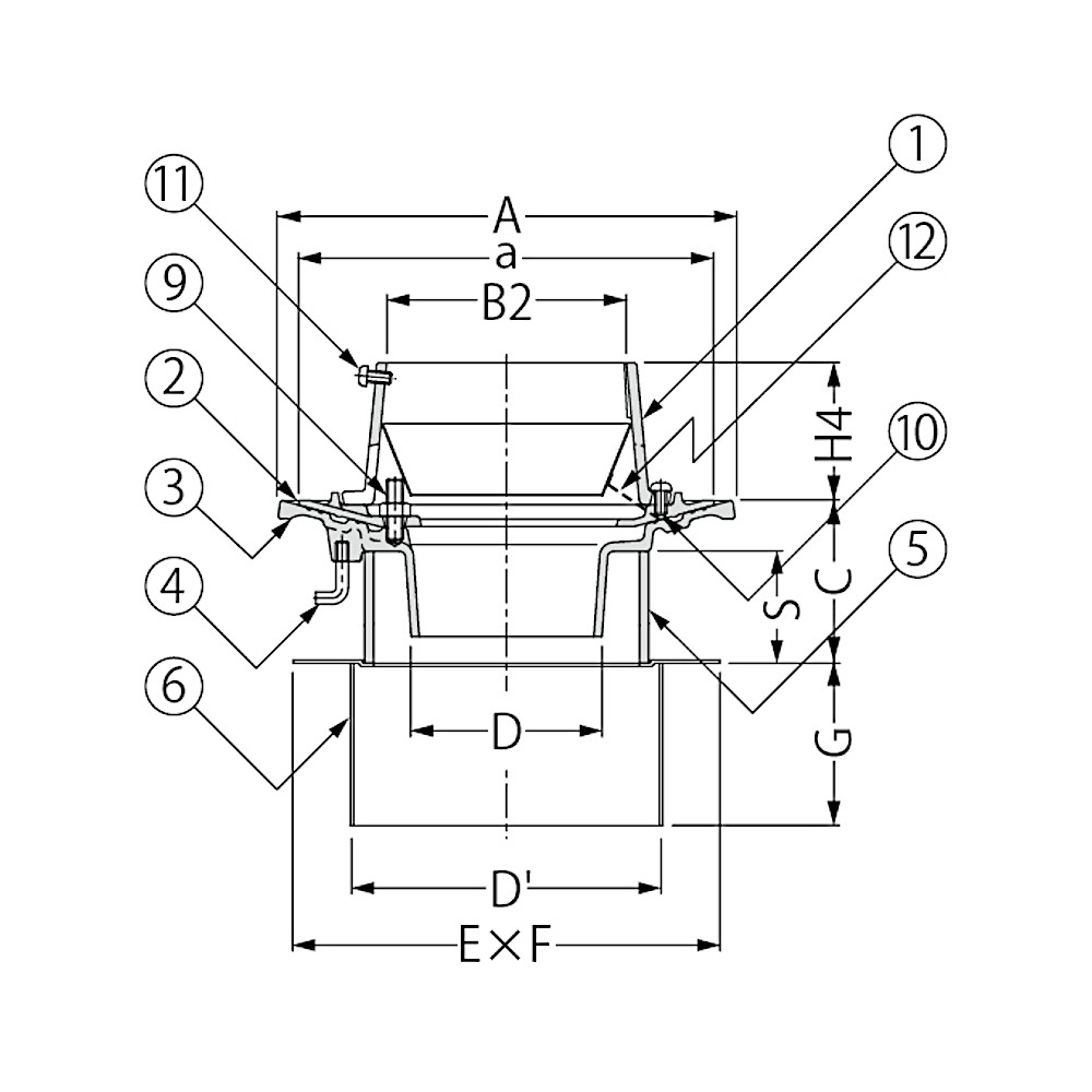 カネソウ 鋳鉄製ルーフドレン バルコニー中継・水はね防止型用 たて引き用 デッキプレート打込型 差し込み式 EDSJ-1-75 呼称75mm ...