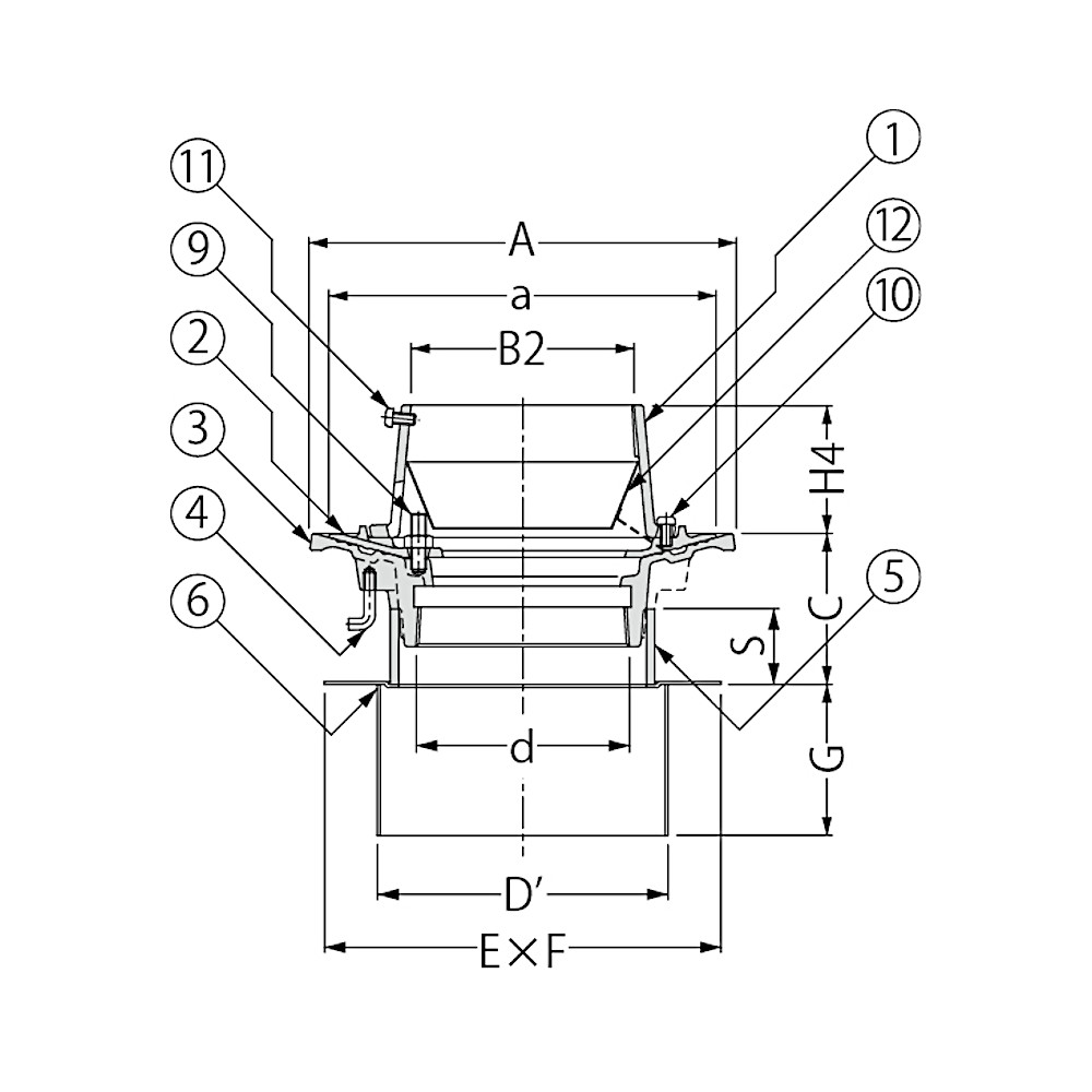 カネソウ 鋳鉄製ルーフドレン バルコニー中継・水はね防止型用 たて引き用 デッキプレート打込型 ねじ込み式 EDSJ-2-65 呼称65mm ...