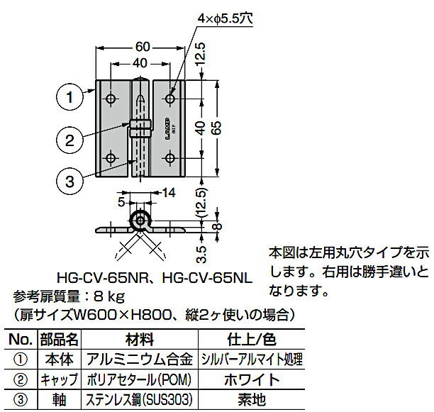 スガツネ クリーンヒンジ HG-CV-65N型 HG-CV-65NR シルバーアルマイト処理 1ヶ「スガツネ製品ならカネマサ」 : カネマサ ...