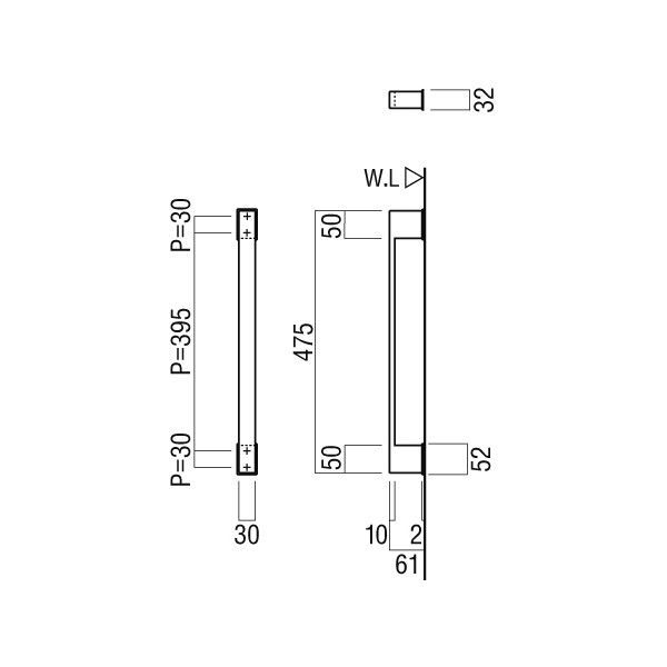 ユニオン 手すり(スクエア型) ステンレス ユニミストマットブラック サイズ(mm)：475×36×61 PRE-HB510-02 : カネ ...