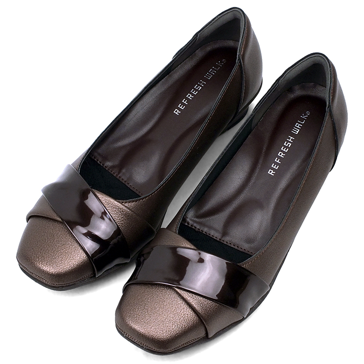 REFRESH WALK リフレッシュウォーク パンプス クロスベルト エナメル コンフォート 4E 幅広設計 軽量 ウェッジソール 外反母趾 高屈曲 防滑 : KARADANILUCK ...