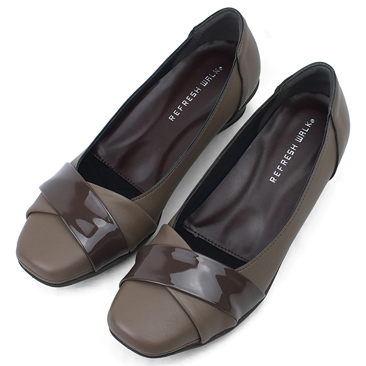REFRESH WALK [リフレッシュウォーク] パンプス クロスベルト エナメル コンフォート 4E 幅広設計 軽量 ウェッジソール 外反母趾 高屈曲 防滑 :1254 ...