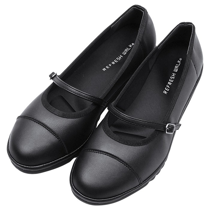 REFRESH WALK-リフレッシュウォーク- コンフォートパンプス 甲ストラップ ストレッチ 3E 幅広設計 シャークソール 軽量 屈曲 快適 レディース カジュアル :1484 ...