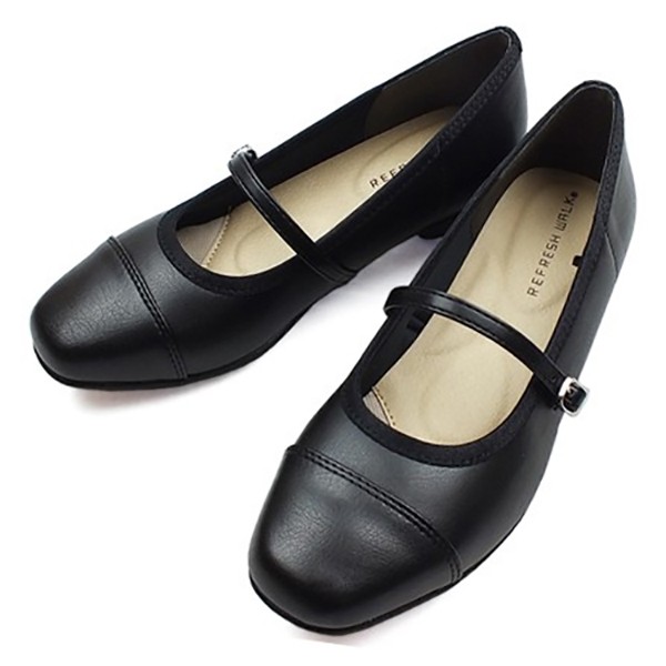 REFRESH WALK リフレッシュウォーク パンプス コンフォート 甲ストラップ エナメルトウキャップ 3E 幅広設計 クッションインソール 防滑 屈曲 レディース ...