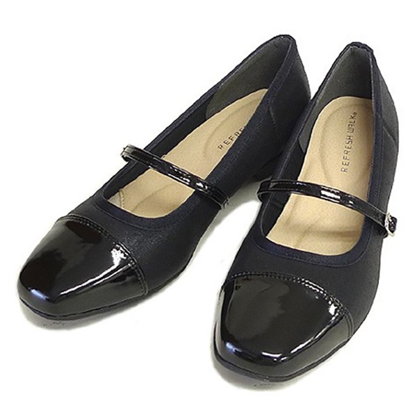 REFRESH WALK リフレッシュウォーク パンプス コンフォート 甲ストラップ エナメルトウキャップ 3E 幅広設計 クッションインソール 防滑 屈曲 レディース ...