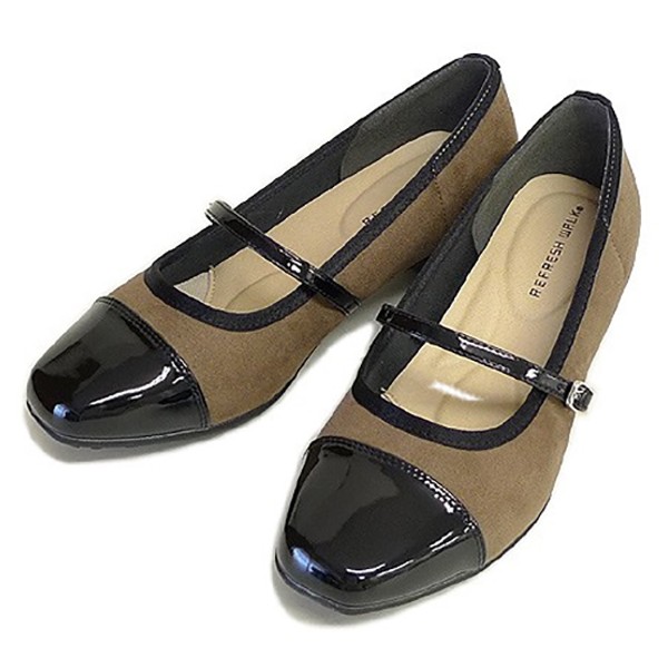 REFRESH WALK リフレッシュウォーク パンプス コンフォート 甲ストラップ エナメルトウキャップ 3E 幅広設計 クッションインソール 防滑 屈曲 レディース ...