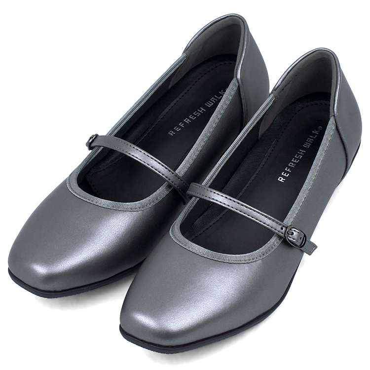 REFRESH WALK リフレッシュウォーク パンプス 甲ストラップ コンフォート スクエアトゥ 3E 幅広 軽量 抗菌 防臭 屈曲 防滑 フォーマル 仕事 冠婚葬祭 レディース ...
