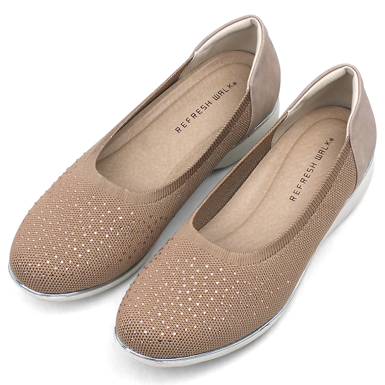REFRESH WALK リフレッシュウォーク パンプス ニット ラインストーン ラウンドトゥ コンフォート 3E 幅広設計 軽量 屈曲 防滑 レディース プレゼント ギフト :6231 ...
