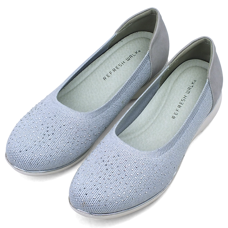 REFRESH WALK リフレッシュウォーク パンプス ニット ラインストーン ラウンドトゥ コンフォート 3E 幅広設計 軽量 屈曲 防滑 レディース プレゼント ギフト :6231 ...
