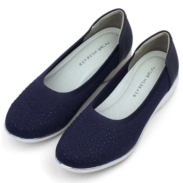 REFRESH WALK リフレッシュウォーク パンプス ニット ラインストーン ラウンドトゥ コンフォート 3E 幅広設計 軽量 屈曲 防滑 レディース プレゼント ギフト ...