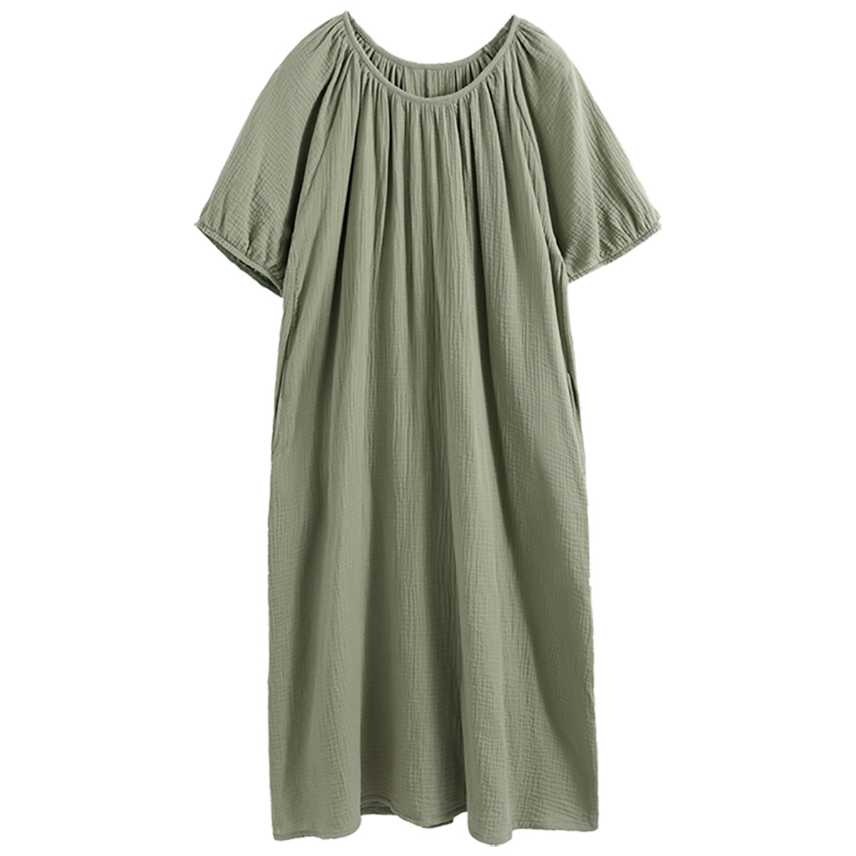 ルームウェア ワンピース 綿100％ 半袖 ダブルガーゼ 通気性 吸収性 肌にやさしい 敏感肌 ロング丈 ひざ下 ゆったり ポケット付き 袖口ゴム 紫 緑 rr-050 : Karly ...