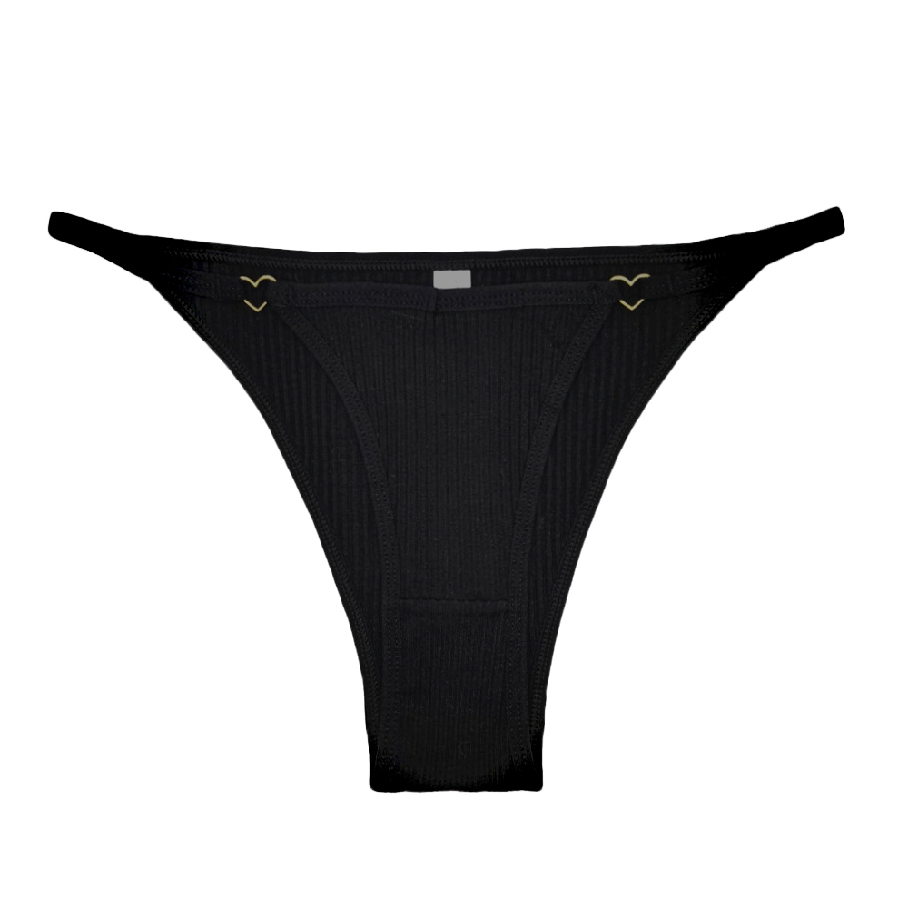 ブラジリアン レディース 綿 コットン リブあみ ハート チャーム ストレッチ ハーフバック シンプル 無地 スポーツ Tバック ショーツ 黒 ...