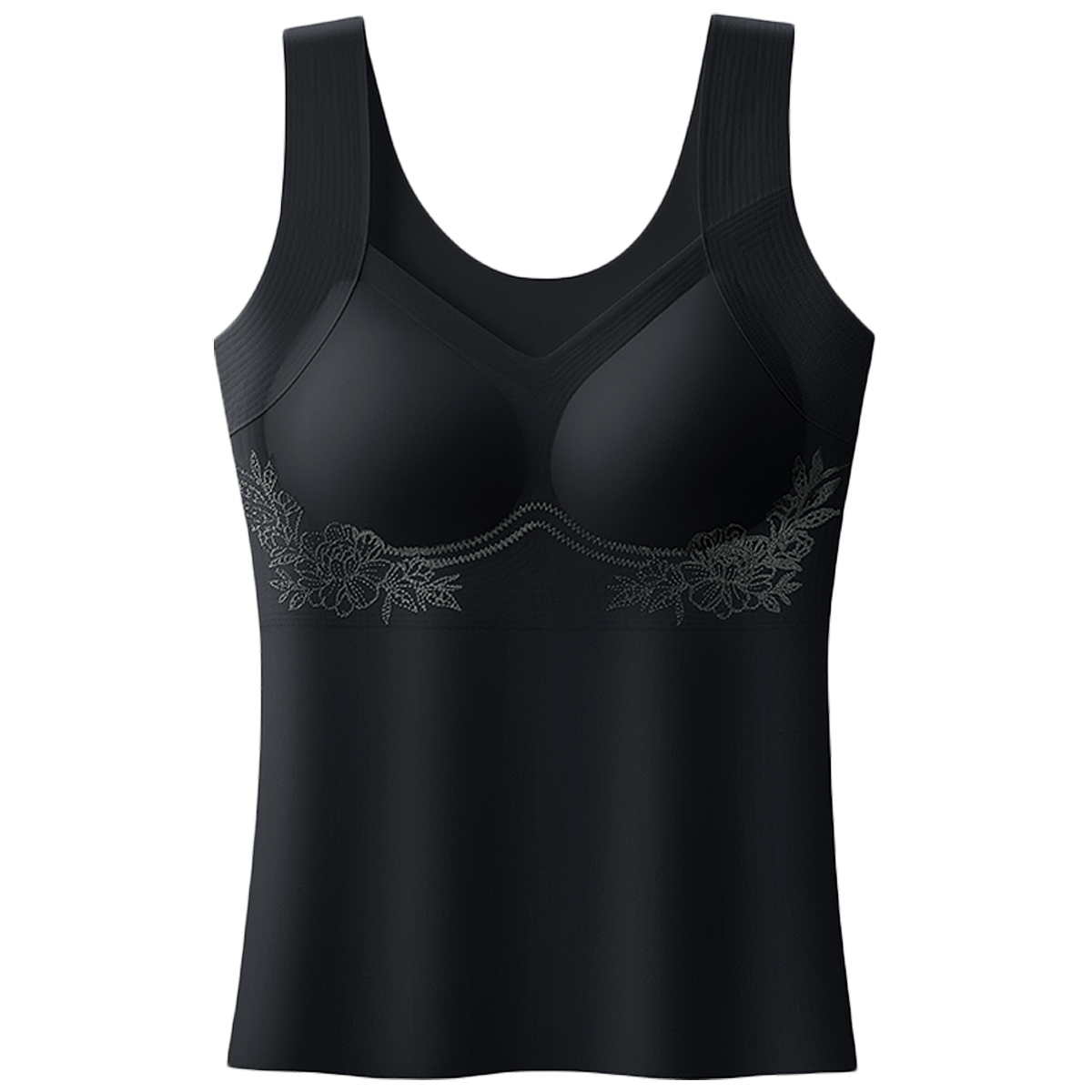 ブラトップ カップ付き インナー タンクトップ シームレス ストレッチ 花模様 シンプル 幅広ストラップ 美胸 さらさら パッド一体型 黒 白 大きいサイズ rr-044 : Karly ...