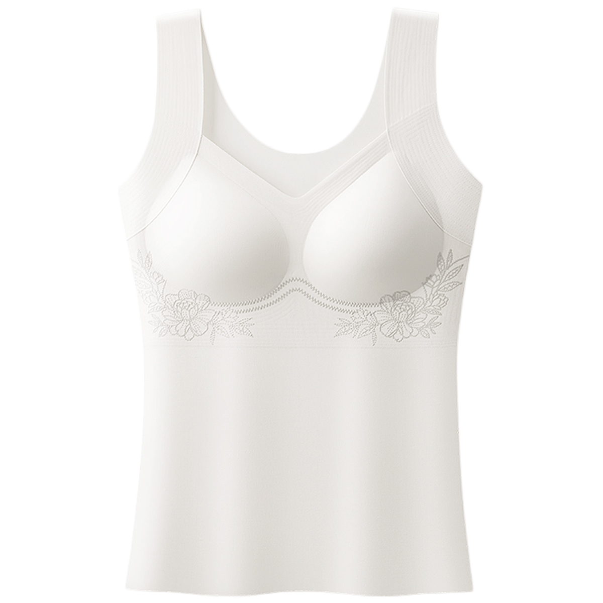 ブラトップ カップ付き インナー タンクトップ シームレス ストレッチ 花模様 シンプル 幅広ストラップ 美胸 さらさら パッド一体型 黒 白 大きいサイズ rr-044 : Karly ...