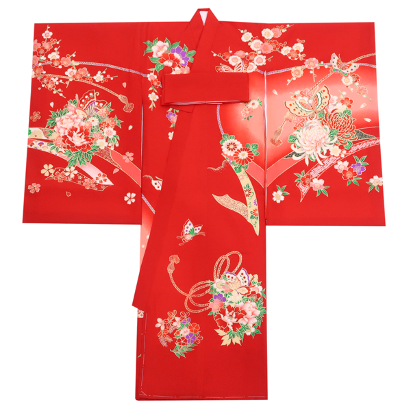 産着 女の子 販売 赤 お宮参り 正絹 着物 初着 のしめ 新品 購入 女 宮参り 花車 蝶 組紐 熨斗 仕立て上がり 赤ちゃん 女児 ju ...