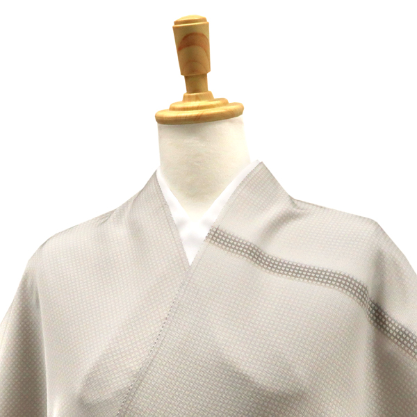 15%クーポンあり 小紋 一富司 ライトグレー 仕立て付き 正絹 袷 単衣 着物 羽織 コート 新品 未仕立て 反物 カジュアル 格子 刷毛目 絹 k-264 : 京都の着物屋かさね - 通販 ...