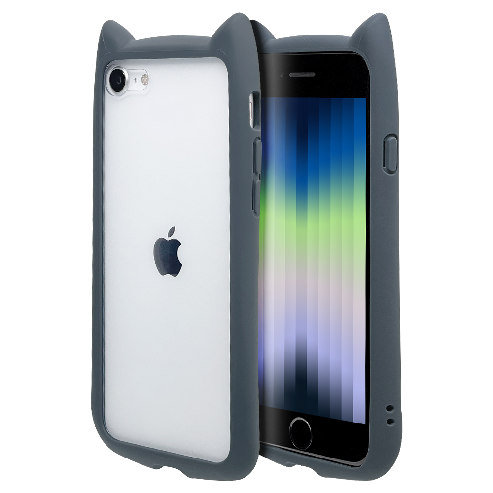 スマホケース iPhone SE3 SE2 iPhone8 iPhone7 ケース カバー ハイブリッド 猫耳 ネコミミ ネコ ねこ 猫 強化ガラス アイフォン 第3世代 第2世代 ラスタ ...