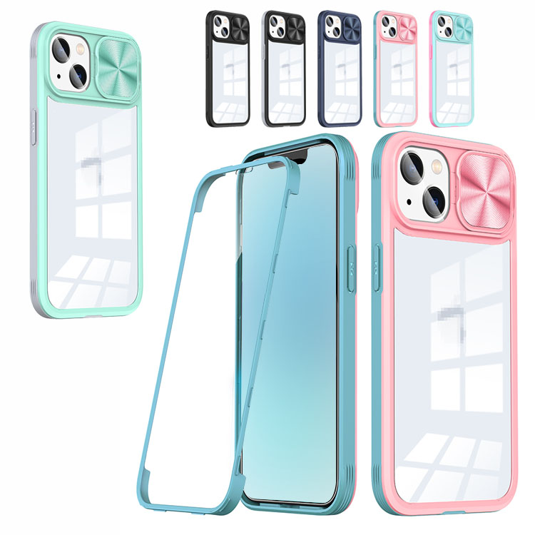 iPhone14/14 Plus/14 Pro/14 Pro Max ケース / カバー TPU クリア 透明 両面 前後 スライド式カメラレンズカバー付き レンズ保護 :ip14-bc22 ...