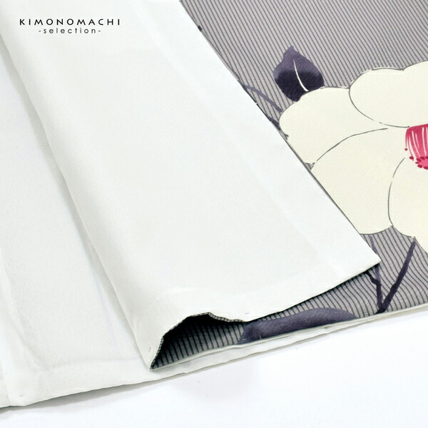 二尺袖着物 単品「縞に椿 グレー」お仕立て上がり レディース 洗える