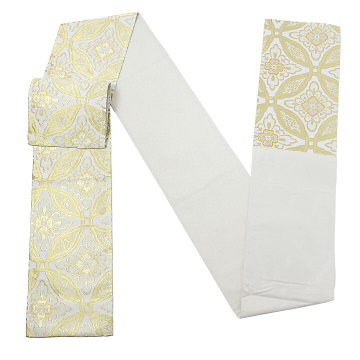 振袖 袋帯 単品「白地 金 花輪違い」日本製 お仕立て上がり 振袖用 お