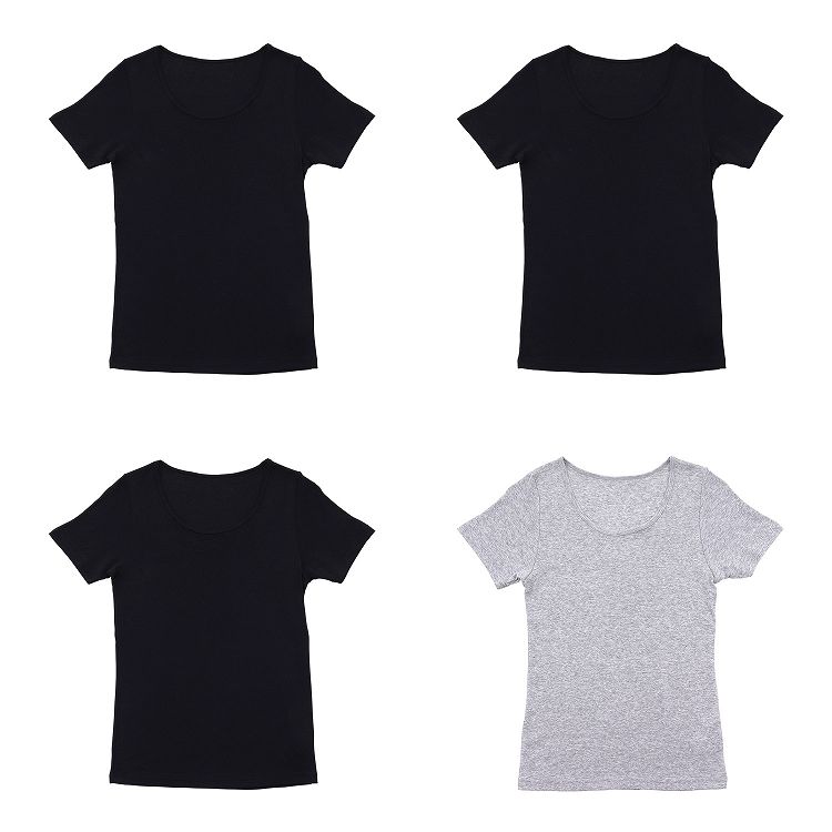 レディース インナー 半袖 ラウンドネック フレンチ袖 下着 綿100％ ストレッチ 速乾 プラチナ加工 4枚セット ブラック+1 : キナズYahoo!店 - 通販 - Yahoo!ショッピング