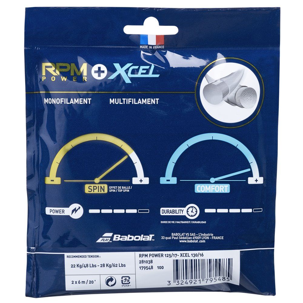 Babolat バボラ テニスガット・ストリング RPM POWER 125 + XCEL 130 RPSパワー＋エクセル ハイブリッド 単張 281038 : KPIsports - 通販 ...