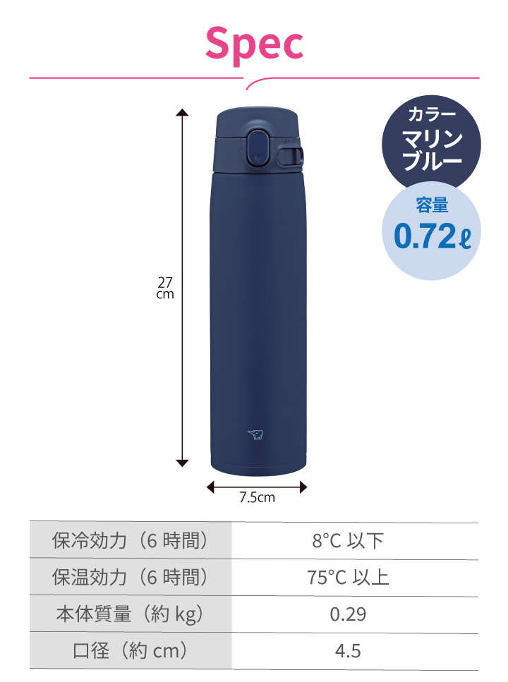 象印 ステンレスマグ SM-VB72 720ml AM マリンブルー 0.72L 水筒 :4974305226778:くらし屋 Yahoo!ショッピング店 - 通販 - Yahoo!ショッピング