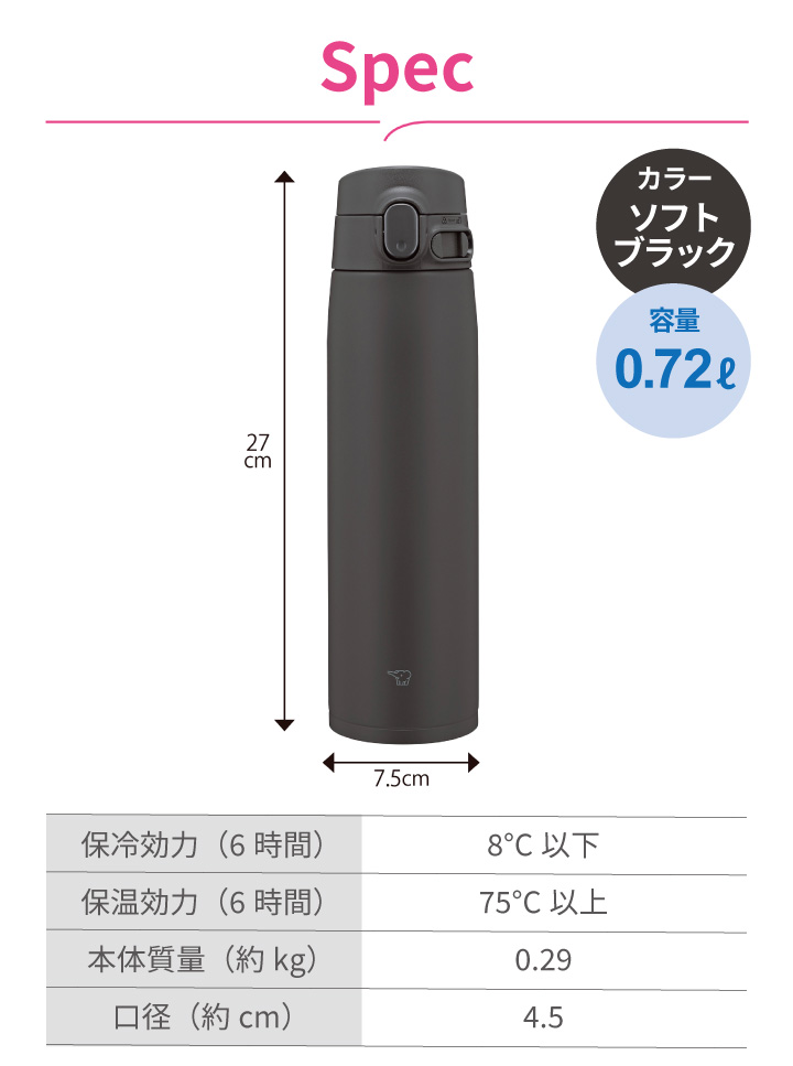 象印 ステンレスマグ SM-VB72 720ml BM ソフトブラック 0.72L 水筒 :4974305226761:くらし屋 Yahoo!ショッピング店 - 通販 - Yahoo!ショッピング