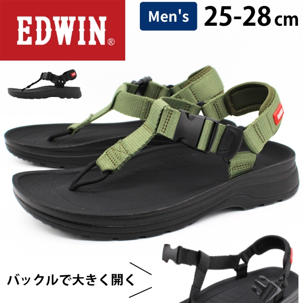 EDWIN エドウィン サンダル メンズ 靴 黒 ブラック スポーツサンダル トングサンダル 痛くない 疲れない 歩きやすい おしゃれ 走れる 夏 アウトドア EW-5222 : 靴のニシムラ ...