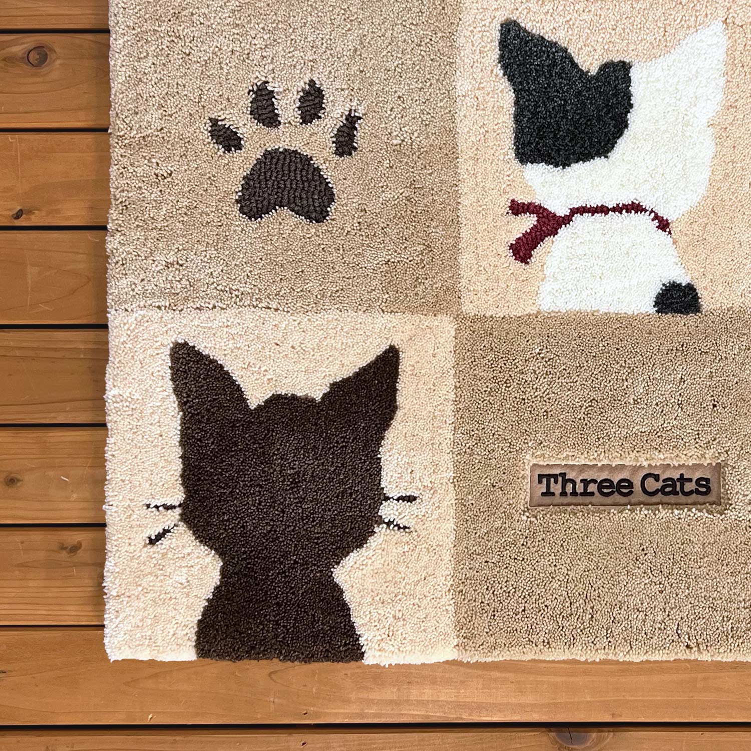 玄関マット スリーキャットブロック 室内 約53cm×82cm 猫 アクリル100％ 手洗い可 裏面滑りにくい加工 ハンドメイドフックマット : レディハート - 通販 - Yahoo!ショッピング