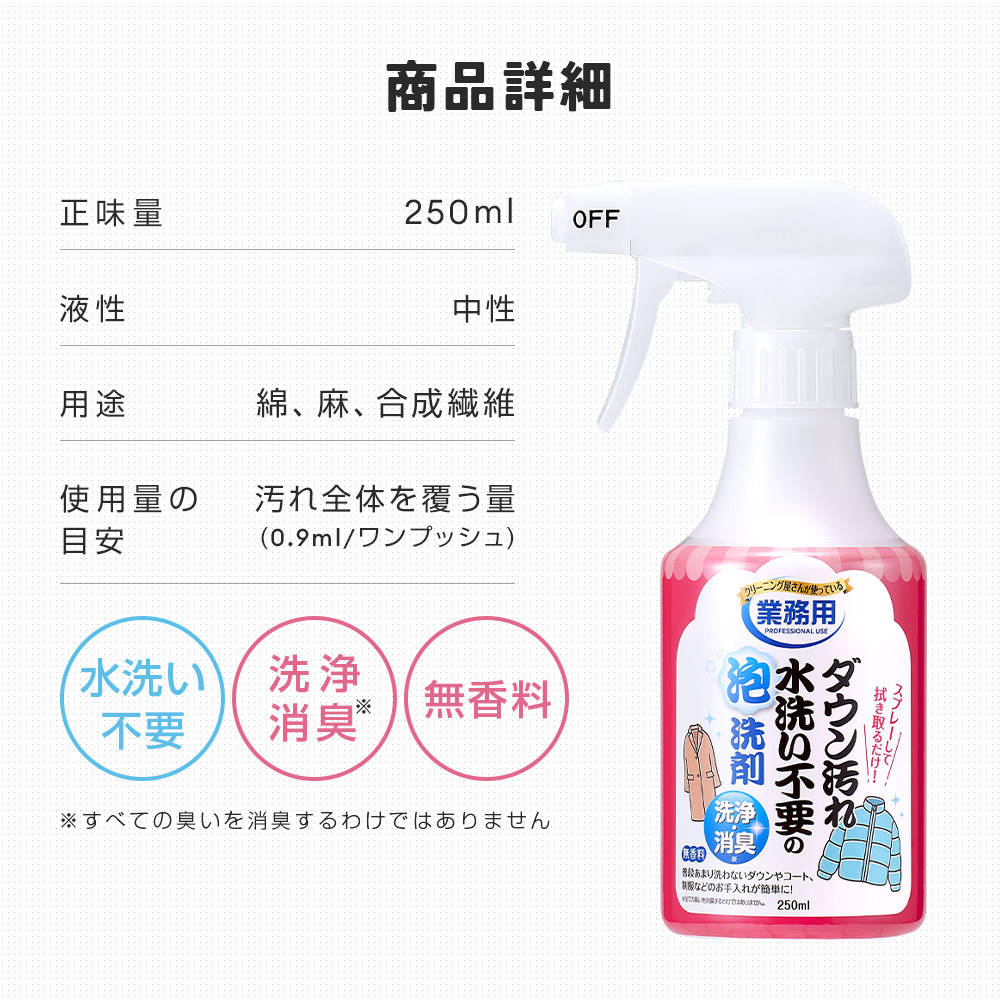 アイメディア ダウン汚れ 水洗い不要の 泡 洗剤 業務用 水のいらない