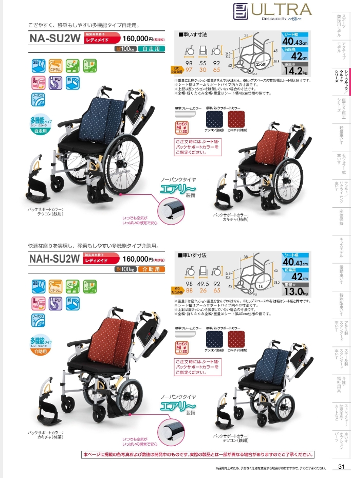 日進医療器 車いす 軽量 自走式 シン・ウルトラ NA-SU2W ノーパンク 座幅40・43cm 多機能タイプ 車椅子 車イス 個人宅配送無料 : 生活・介護用品販売店livemall ...