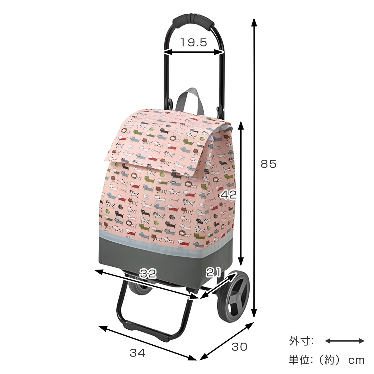 ウノフク ショッピングカート ネコ柄 折りたたみ 軽い 買い物中