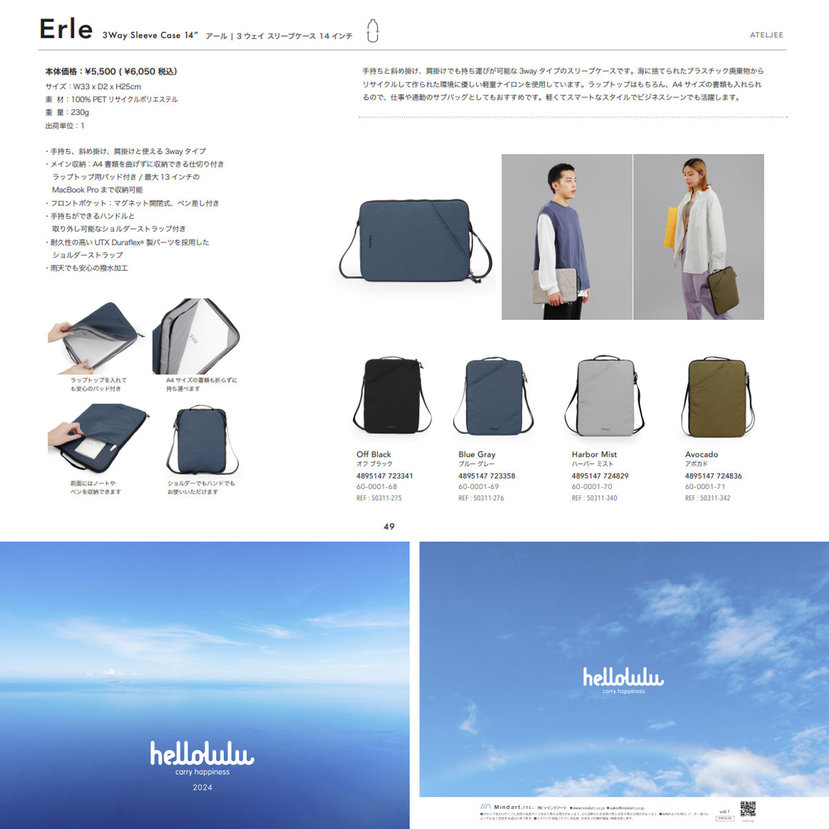 hellolulu （アウトレット）Hellolulu ERLE 3WAY スリーブケース 14インチ （ ケース ショルダーバッグ PCバッグ 肩掛け かばん 鞄 ノートパソコン 軽い ハロ ...