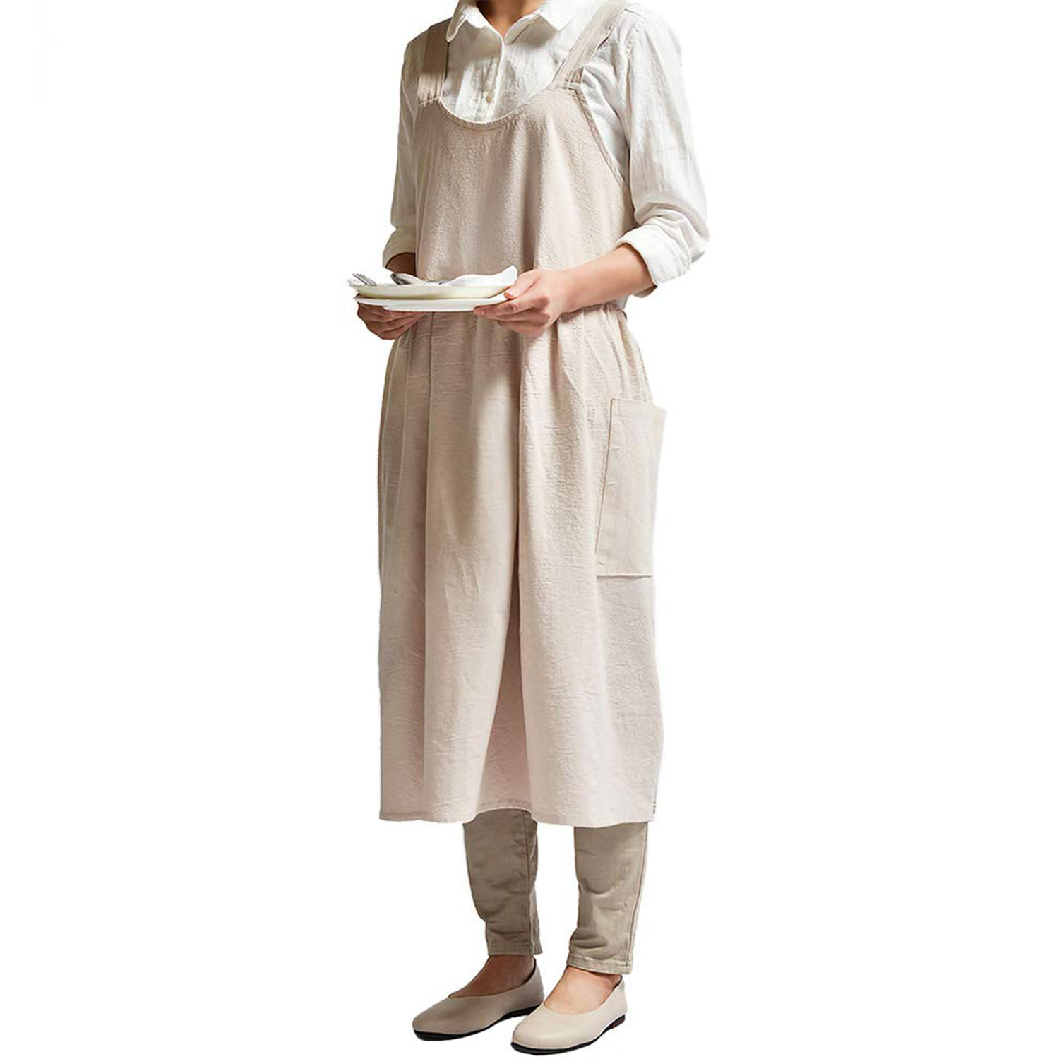 訳あり エプロン おしゃれ 北欧 かぶり 保育士 無地 エプロンワンピース リネン レディース シンプル ポケット付き : Locust OnLine - 通販 - Yahoo!ショッピング