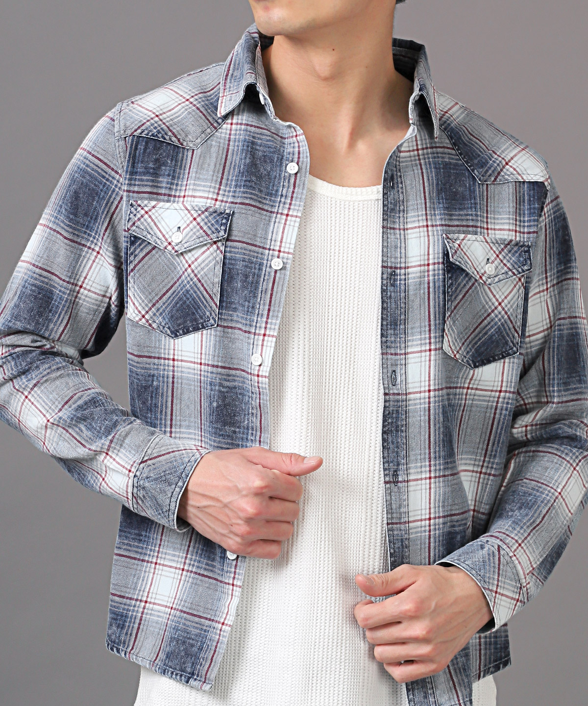 長袖シャツ メンズ チェック ウエスタンシャツ インディゴ ポケット 色落ち アメカジ : aa-2955 : LUXSTYLE - 通販 ...