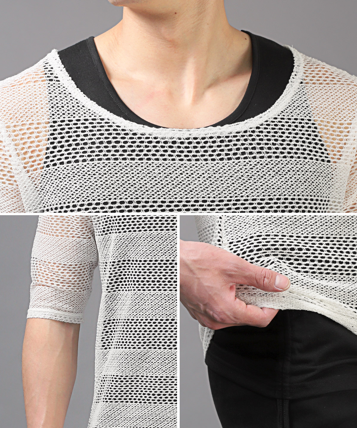 5分袖ニット タンクトップ メンズ アンサンブル 2点セット ボーダー 透かし編み サマーニット : aa-3094 : LUXSTYLE ...