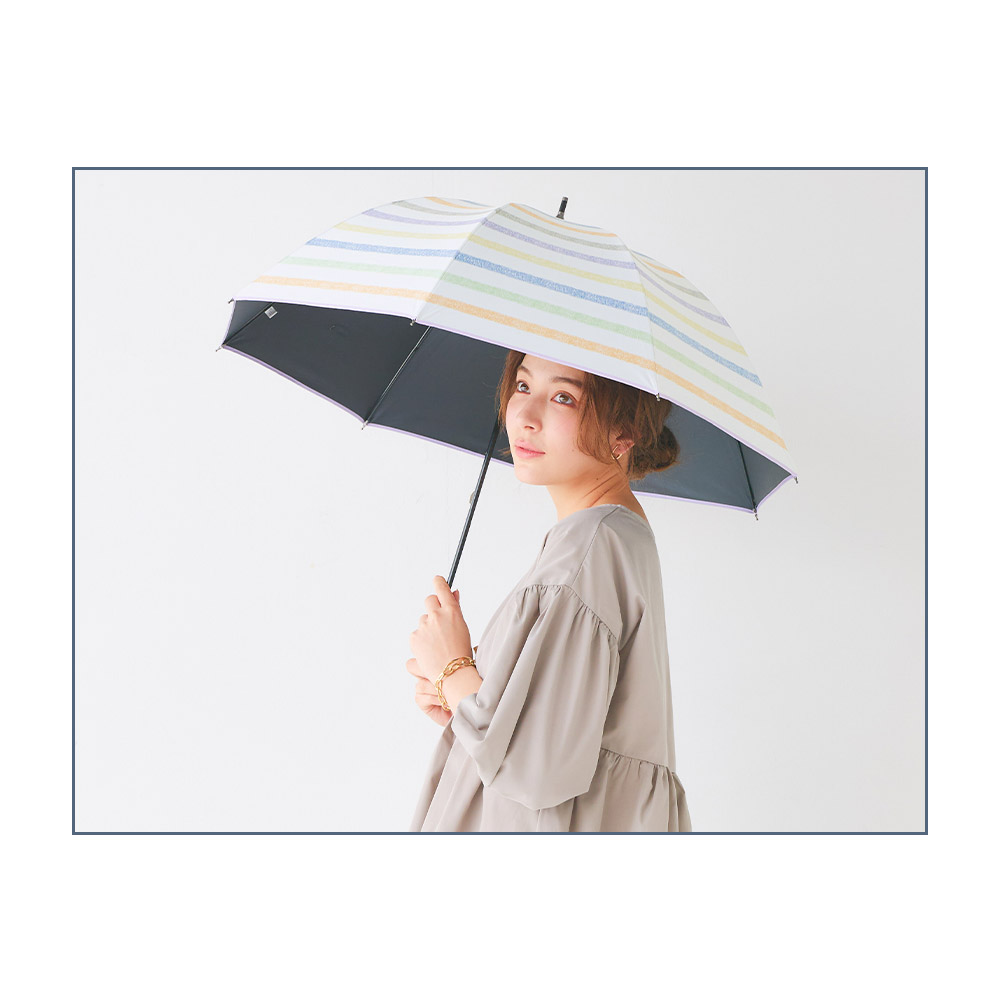 macocca（マコッカ） 日傘 完全遮光 ショート傘 親骨50cm ボーダー柄 チェック柄遮光率100% UV遮蔽率100% 撥水加工 雨傘 紫外線カット UVカット 晴雨兼用 遮熱 ...