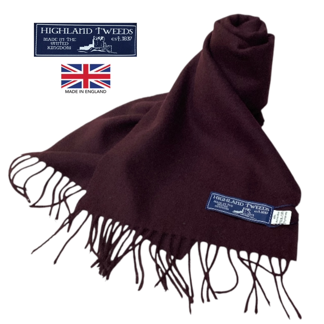 イギリス製 送料無料 HIGHLAND TWEEDS【ハイランドツイード】BRONTE【ブロンテ】CLARET マフラー スカーフ メンズ ...