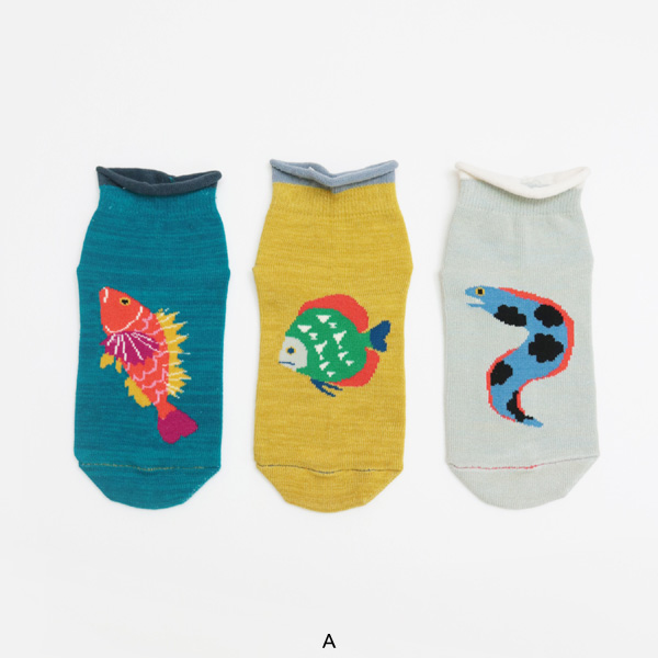 おさかなアンクルソックス3P キッズ靴下 キッズソックス レディース 靴下 くつ下 さかな 男の子 女の子 スタンプル stample ...