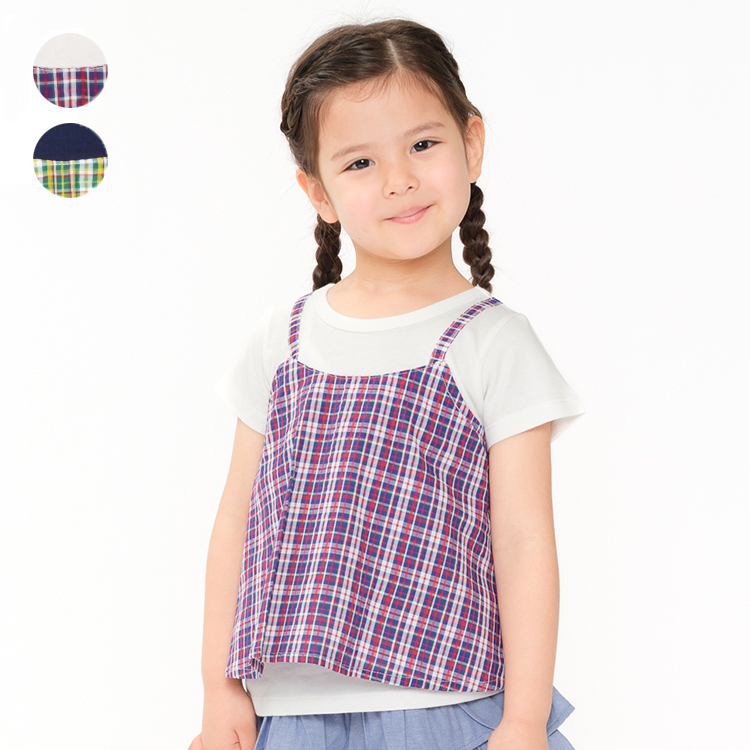 moujonjon 子供服 (ムージョンジョン) サッカーチェックキャミ重ね着風半袖Tシャツ 80cm 90cm 100cm 110cm 120cm 130cm 140cm M44802 ...