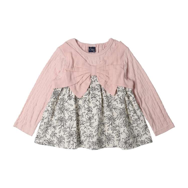 moujonjon アウトレット36%OFF価格 crescent (クレセント) リボン付チェック・花柄切替長袖Tシャツ・ロンT 80cm〜140cm N62802 : こどもの森e ...