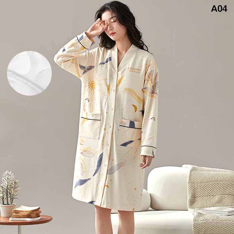 綿 ルームウェア パジャマ ワンピース レディース ネグリジェ 前開き 長袖 入院 ロング 産後 : masamasa - 通販 - Yahoo!ショッピング