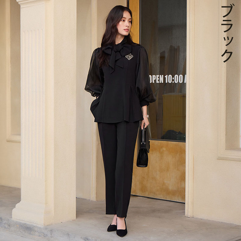 入学式 卒業式 リボンセットアップ レディース ペプラム パンツ セレモニースーツ レース 母親 結婚式 七五三 フォーマル 大きいサイズ 体型カバー おしゃれ : masamasa - 通販 ...