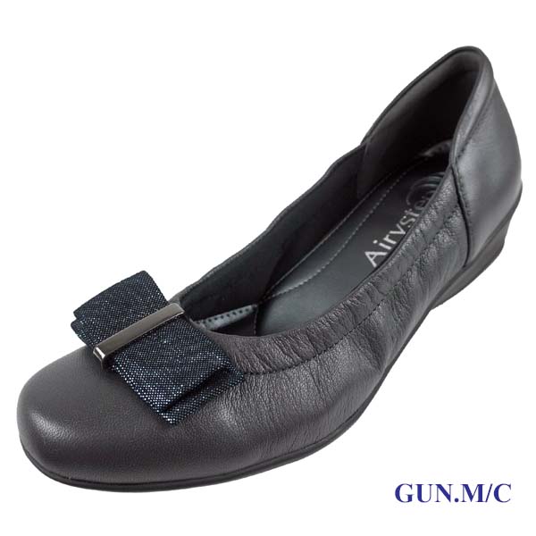 Airystep エアリーステップ Airy Step 7548 リボン レザーバレエシューズ 3E ビジネス カジュアル パンプス ローヒール ウェッジソール 本革 レディース 送料無料 ...