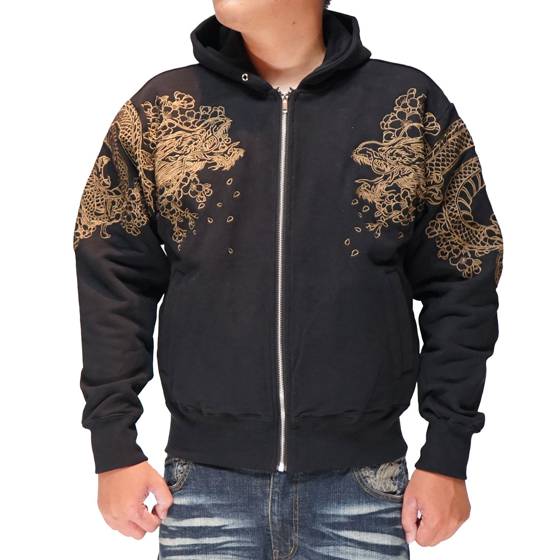 絡繰魂 カラクリダマシイ 和柄 パーカー メンズ 双龍 ストレッチパーカー 総刺繍 233081 送料無料 絡繰魂 カラクリダマシイ 和柄 パーカー メンズ 双龍 ストレッチ