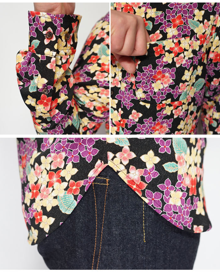 衣櫻 ころもざくら 和柄 長袖シャツ 日本製 メンズ 縮緬ジャガード織り 縮緬ジャガード織り素材 牡丹尽し レギュラー シャツ MADE IN JAPAN SA-1717 送料無料 衣櫻 ころもざくら 和柄 長袖シャツ 日本製 メンズ 二越縮緬 ジャパン