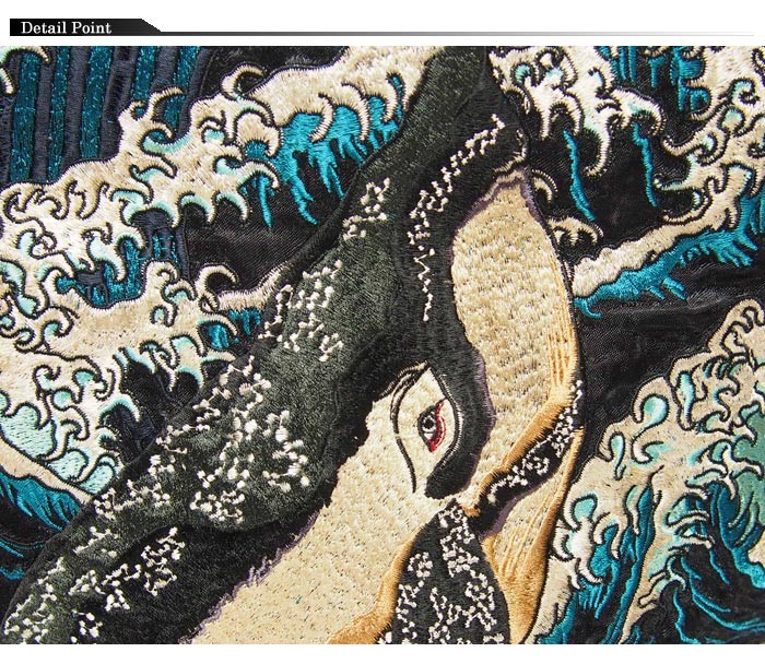 花旅楽団[ハナタビガクダン] 波鯨柄 刺繍 リバーシブル 和柄スカジャン/SSJ- 花旅楽団[ハナタビガクダン] 波鯨柄 刺繍 リバーシブル 和柄スカジャン